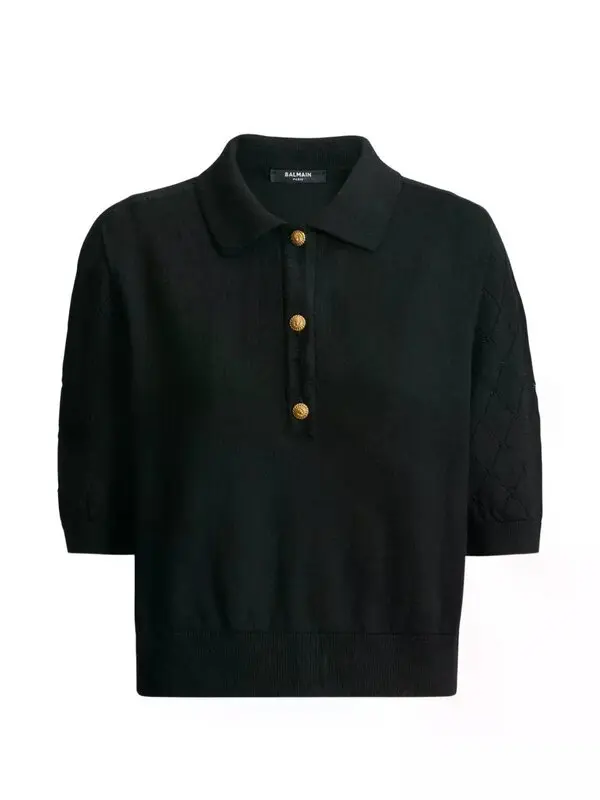 Balmain Knitted 3-button Polo - Black