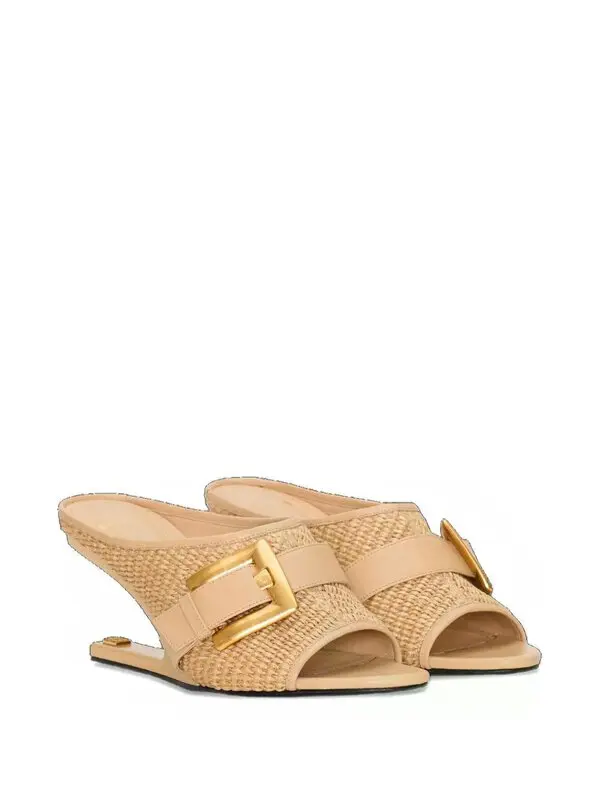 Balmain Anthem No Wedge Mules In Smooth Leather And Raffia