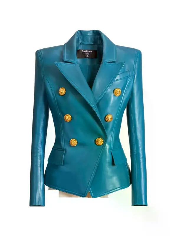 Balmain Leather 6-button Jacket - Blue