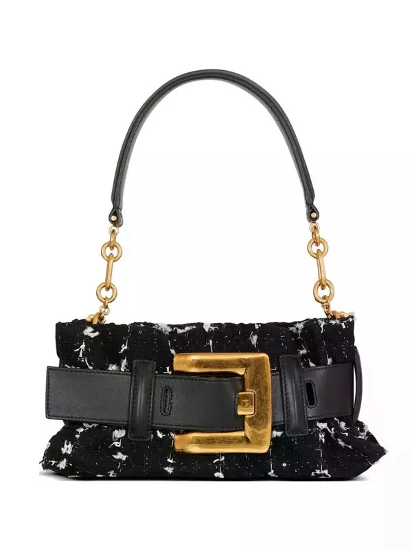 Balmain Mini Anthem Bag In Smooth Leather And Tweed - Black