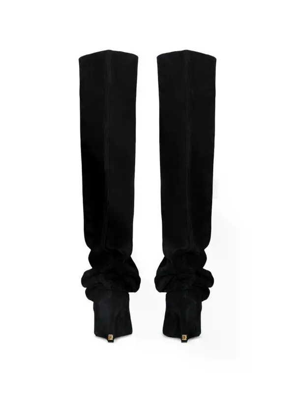 Balmain Suede Leather Wedge Thigh-high Boots - Black