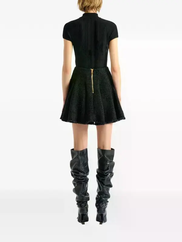 Balmain Flared Tweed Skirt With Lion Head Buttons