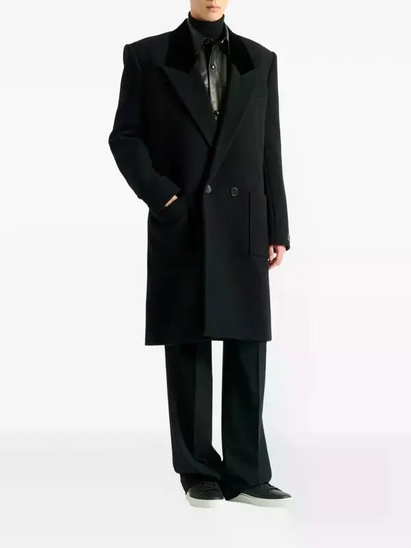 Balmain Long Wool And Velvet Coat