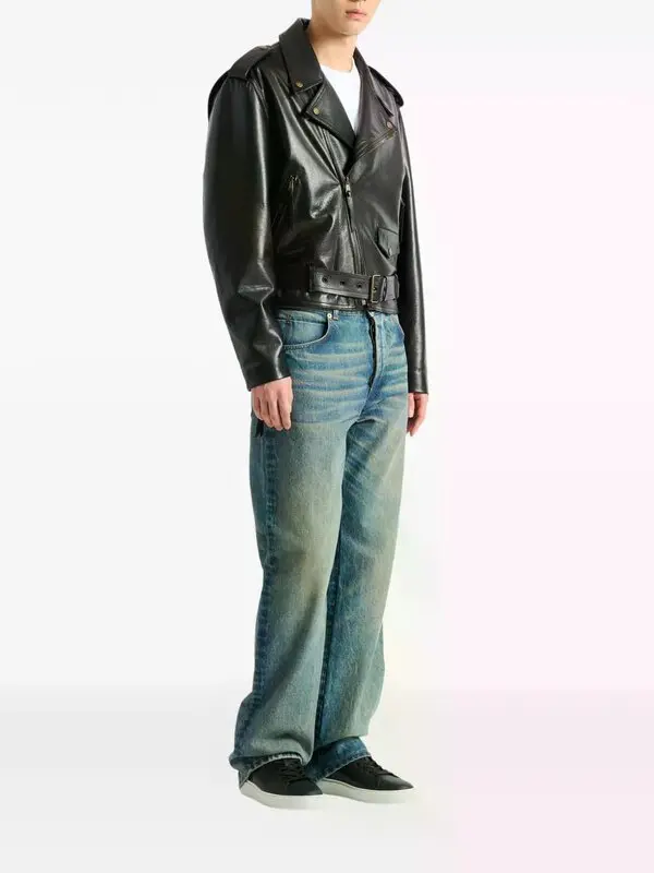 Balmain Textured Leather Biker Jacket