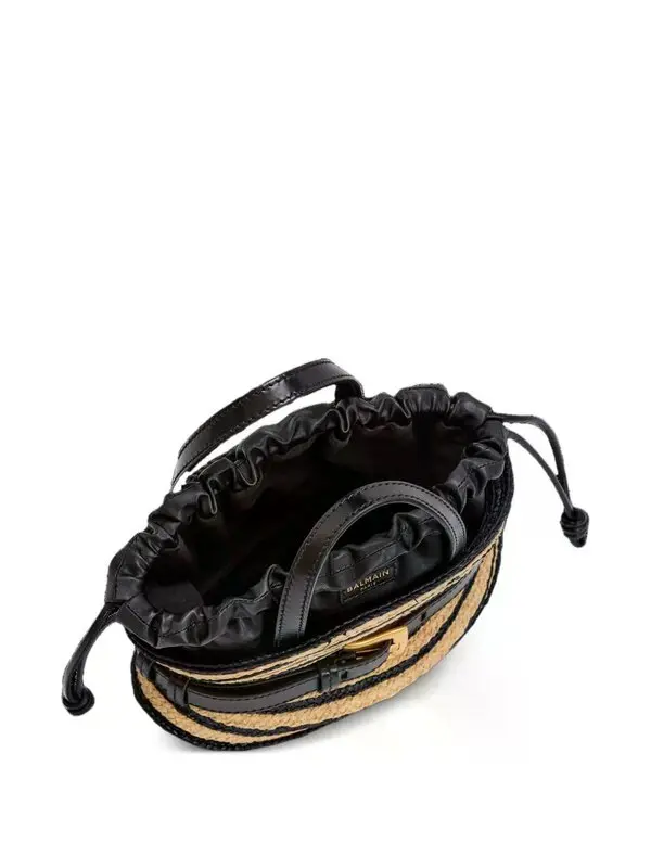 Balmain Mini Bag In Smooth Leather And Raffia