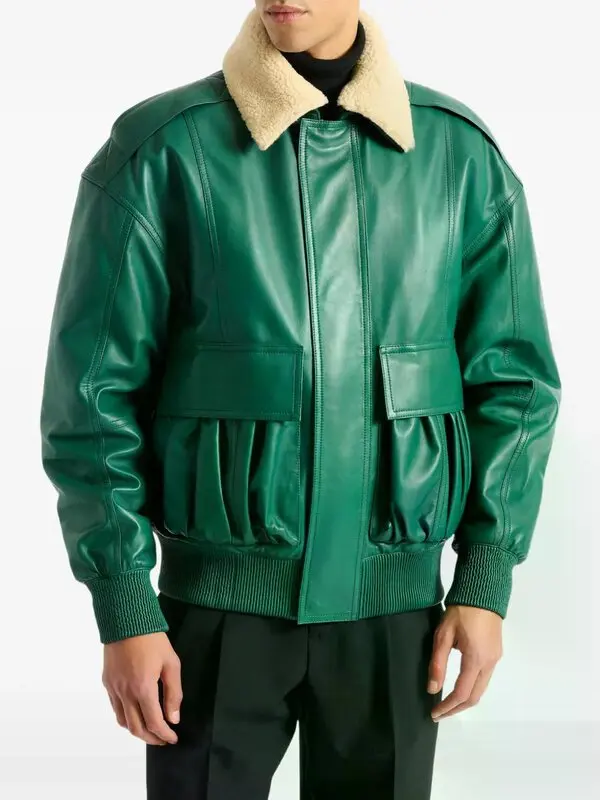 Balmain Shearling Leather Bomber Jacket