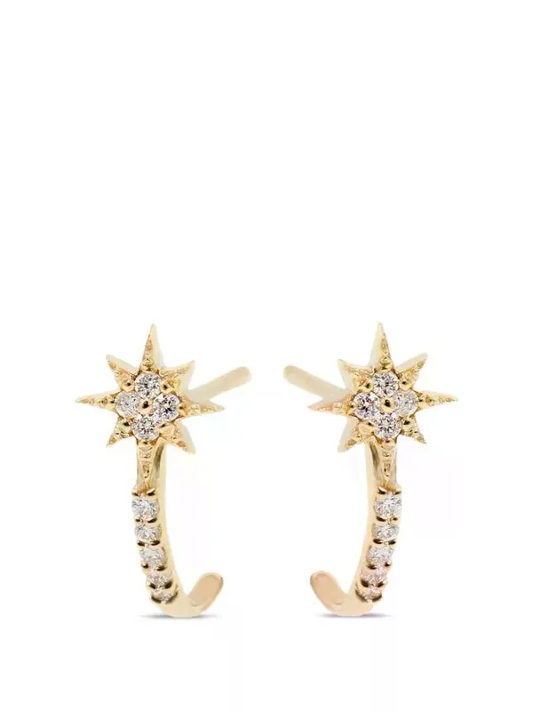 Anzie Aztec North Star Diamond Hoop Earrings - Gold