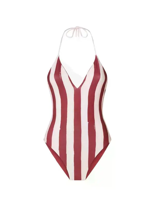 Fendi Pequin Reversible Halterneck Swimsuit - Red