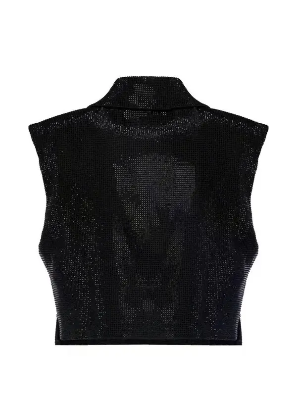 TWENTY FOURHAITCH Edasic Rhinestone Cropped Vest - Black