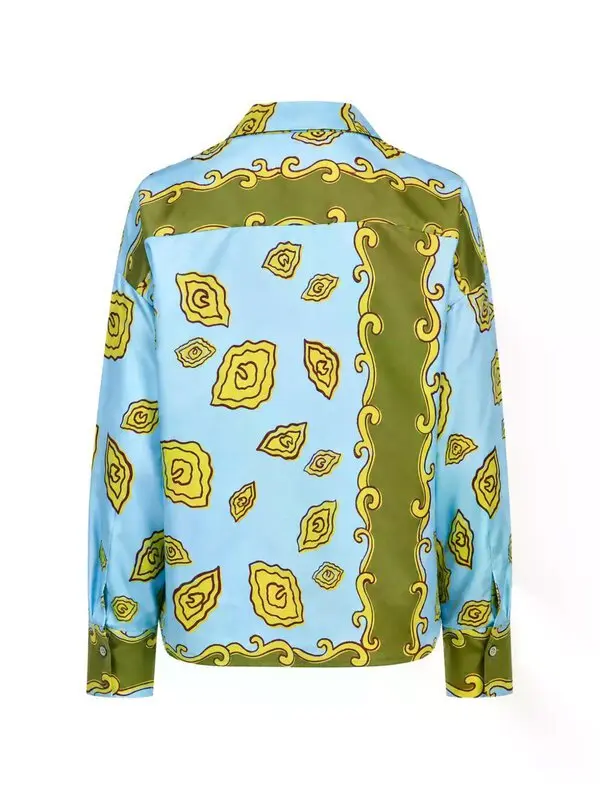 ODEEH Silk Abstract Print Button-down Shirt