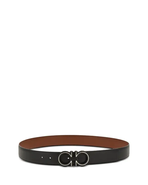 FERRAGAMO Oversized Double Gancini Reversible Leather Belt - Nero