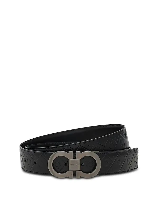 FERRAGAMO Oversized Double Gancini Reversible Leather Belt - Nero