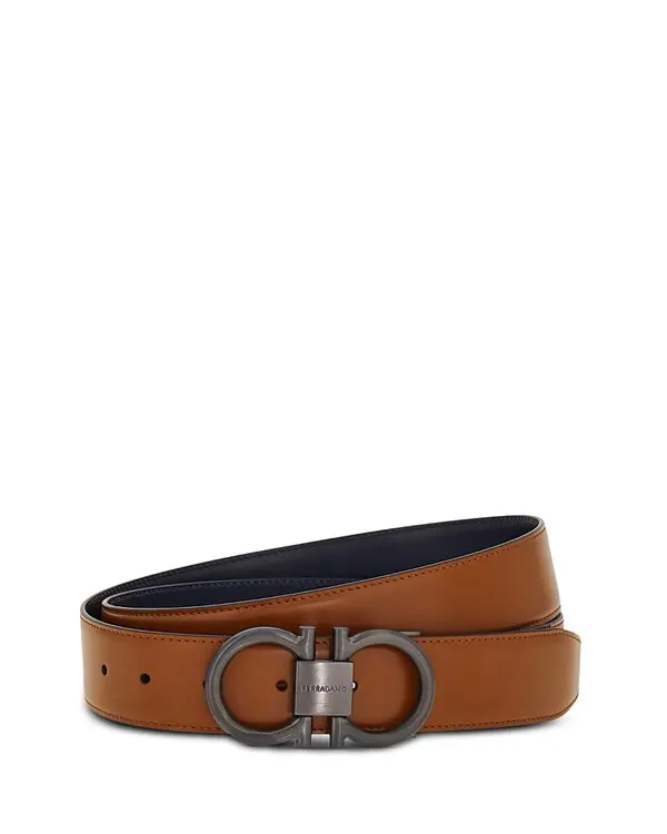 FERRAGAMO Oversized Double Gancini Reversible Leather Belt - Naturale