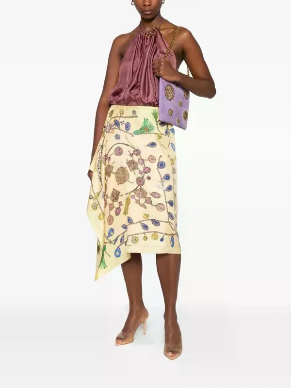 Versace Twill Midi Skirt With Broken Jewels Print - Neutrals