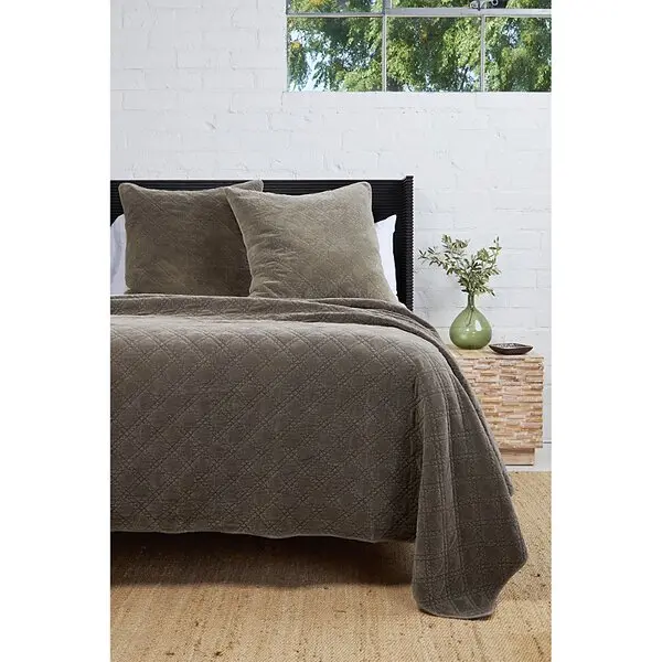 POM POM AT HOME Brussels Velvet Quilted Coverlet, King - Pewter