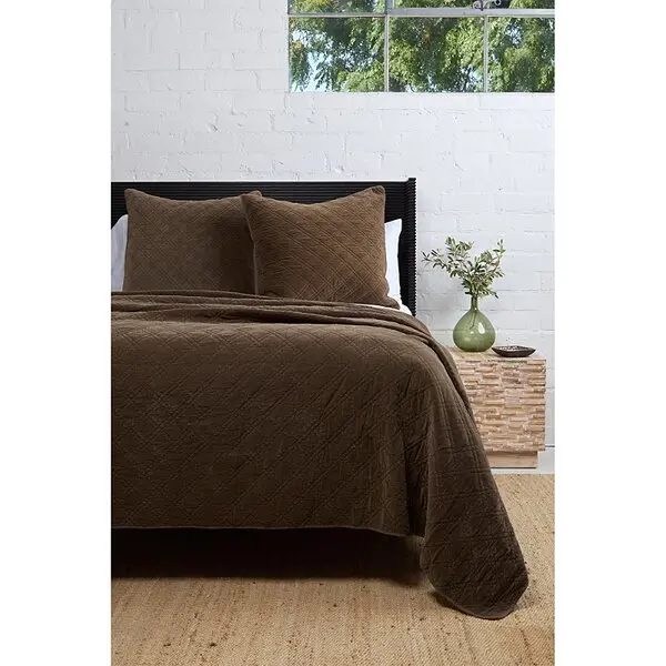 POM POM AT HOME Brussels Velvet Quilted Coverlet, King - Walnut