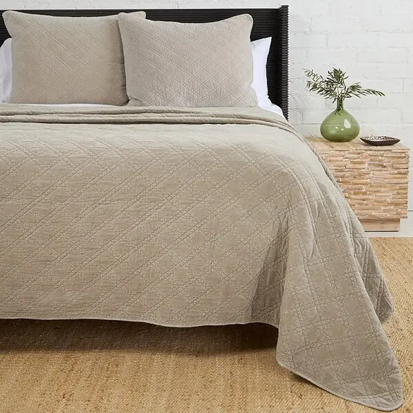 POM POM AT HOME Brussels Velvet Quilted Coverlet, Queen - Taupe