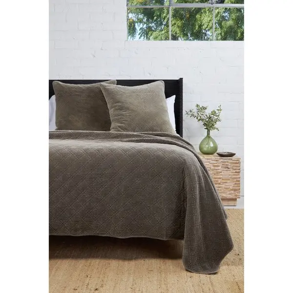 POM POM AT HOME Brussels Velvet Quilted Oversized Euro Sham - Pewter