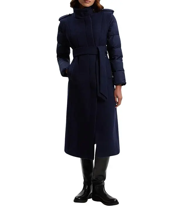 Karen Millen Wool High Neck Puffer Belted Midi Coat