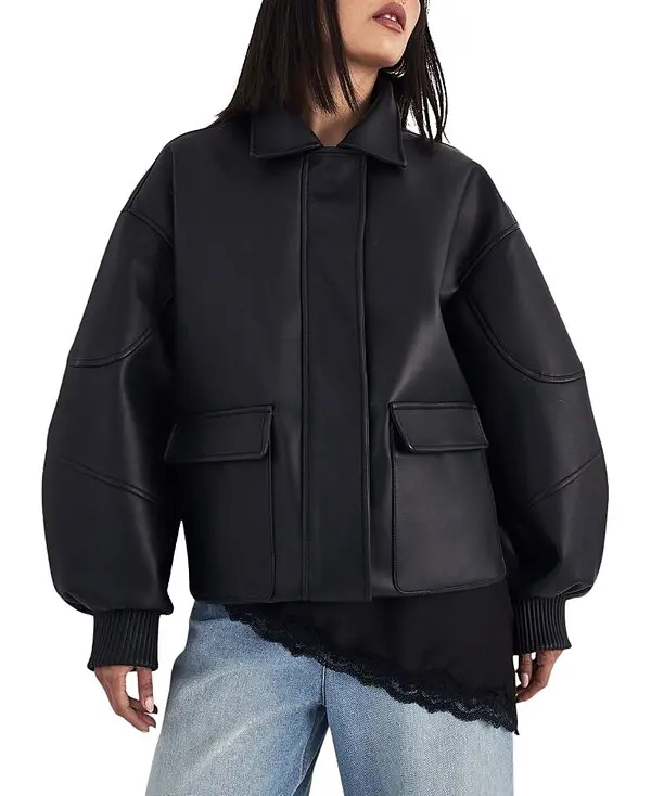 Nasty Gal Longline Faux Leather Bomber Jacket - Black