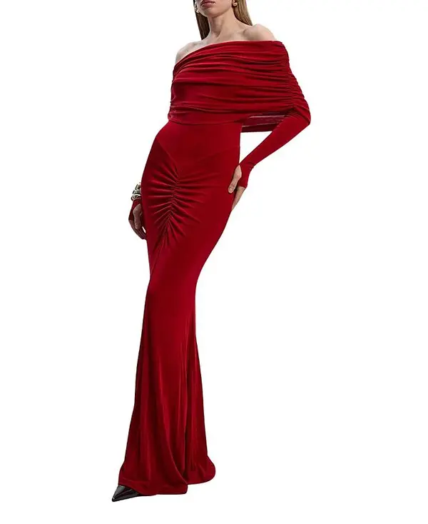 Karen Millen Off-the-shoulder Ruched Fishtail Maxi Dress