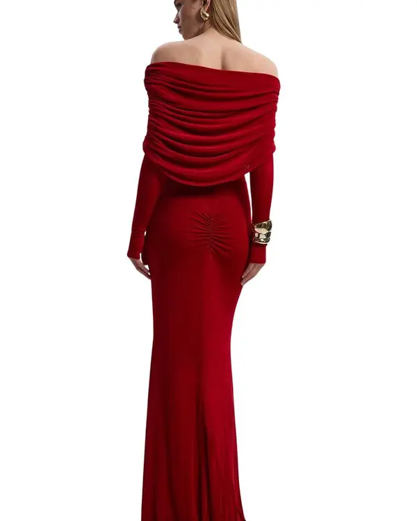 Karen Millen Off-the-shoulder Ruched Fishtail Maxi Dress