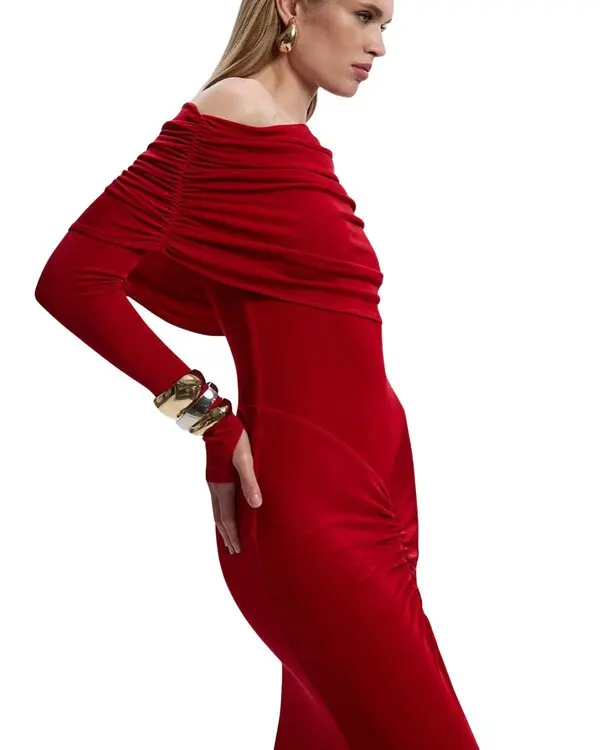 Karen Millen Off-the-shoulder Ruched Fishtail Maxi Dress
