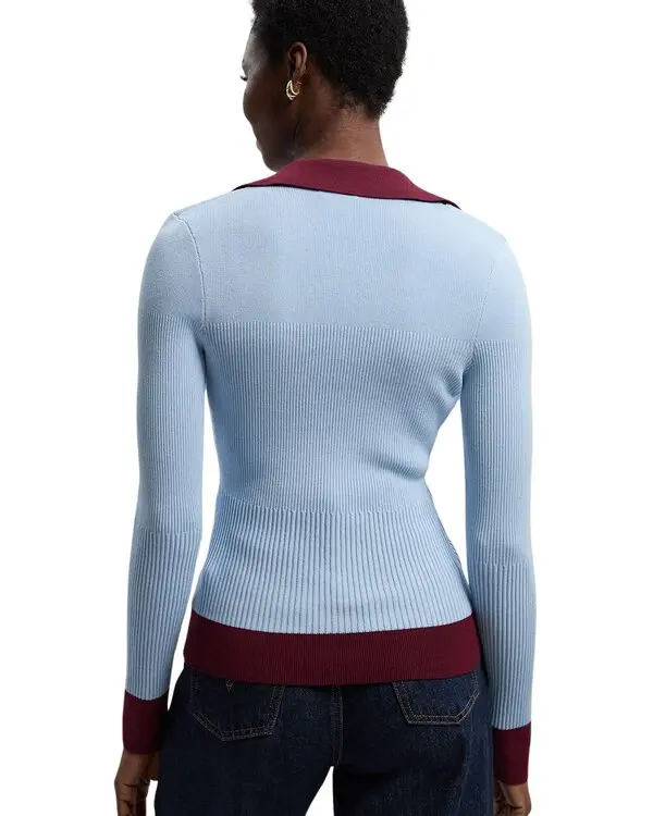 Karen Millen Rib Knit Collared Top With Contrast Hem