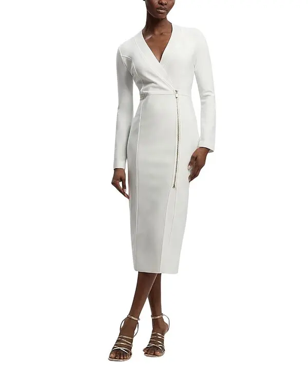 Karen Millen White Bandage Zip Detail Midi Dress