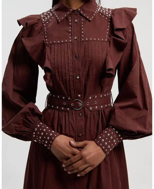 Karen Millen Studded Cotton Maxi Shirt Dress