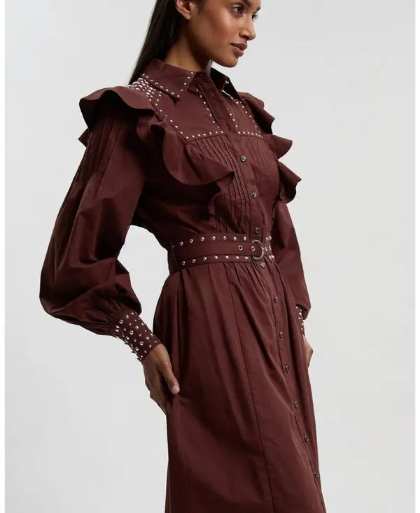 Karen Millen Studded Cotton Maxi Shirt Dress