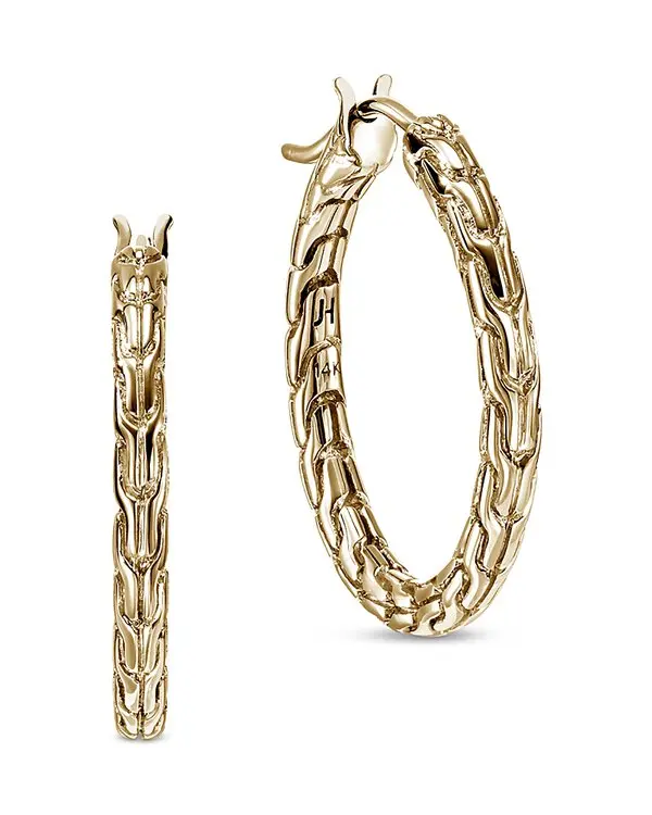 John Hardy 14k Yellow Textured Hoop Earrings - Gold
