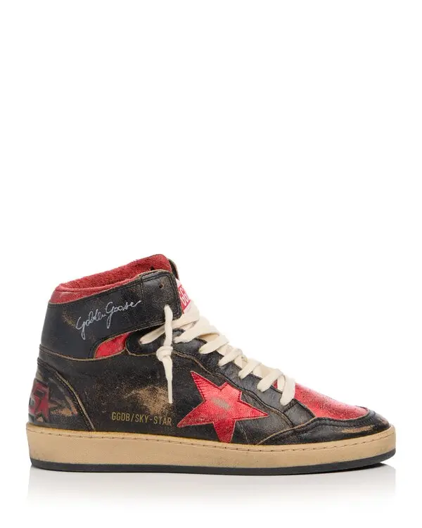 GOLDEN GOOSE Sky Star High Top Sneakers - Black/red
