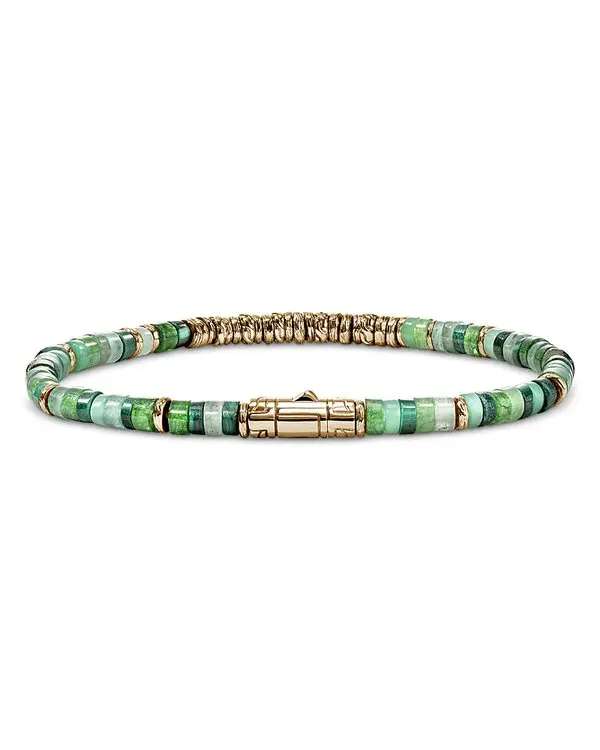 John Hardy 14k Yellow Gold Multi Stone Beaded Bracelet - Green