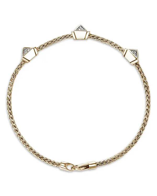 John Hardy 14k Yellow Diamond Pyramid Cluster Stud Woven Link Bracelet