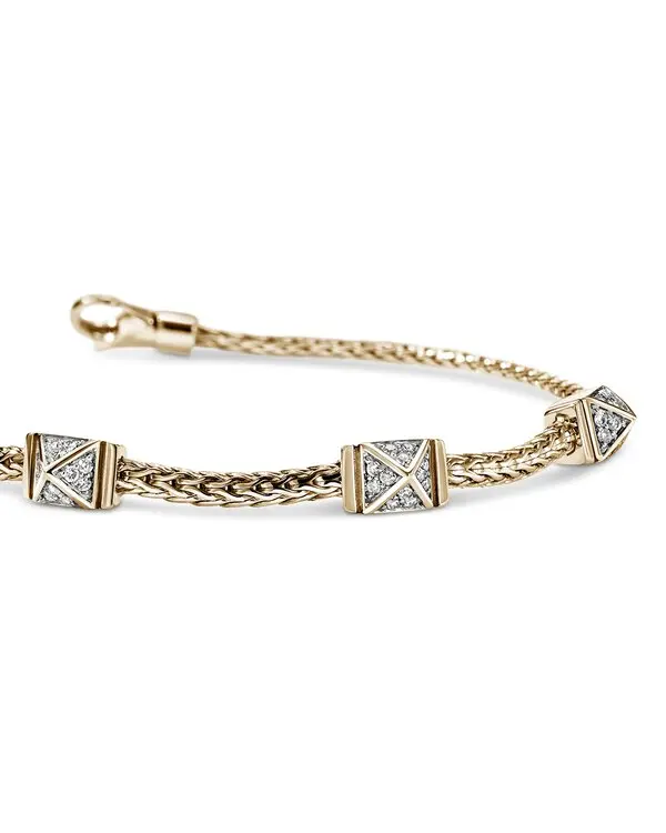 John Hardy 14k Yellow Diamond Pyramid Cluster Stud Woven Link Bracelet