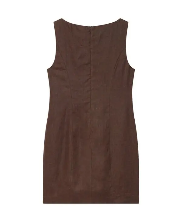 Mint Velvet Linen Beaded Mini Dress - Brown