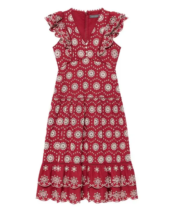 Mint Velvet Cotton Broderie Drop Waist Midi Dress