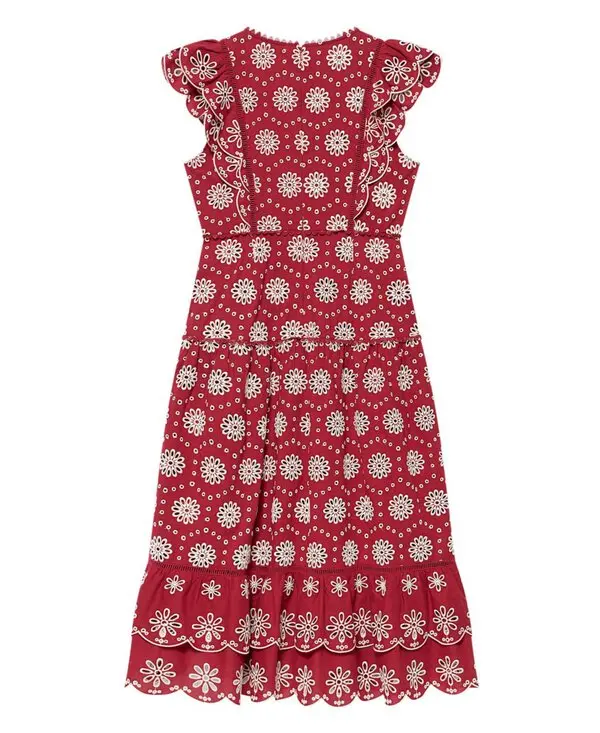 Mint Velvet Cotton Broderie Drop Waist Midi Dress