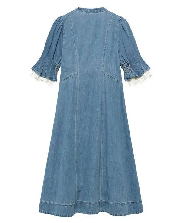 Mint Velvet Denim Crochet Trim Midi Dress