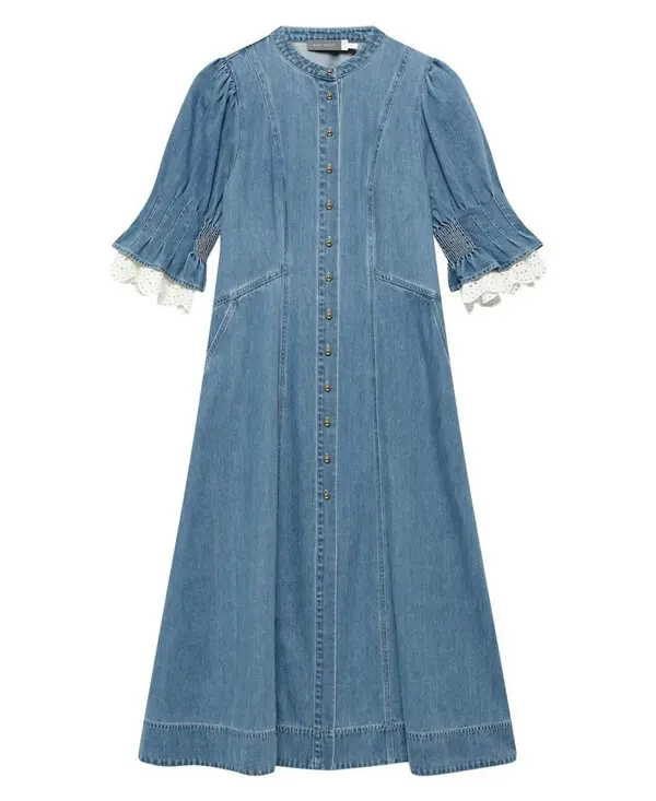 Mint Velvet Denim Crochet Trim Midi Dress