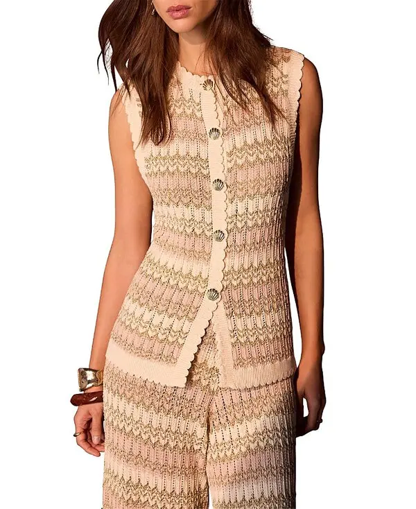 Mint Velvet Striped Knit Waistcoat With Scallop Trim