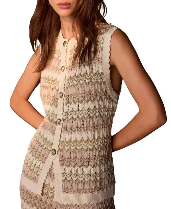 Mint Velvet Striped Knit Waistcoat With Scallop Trim