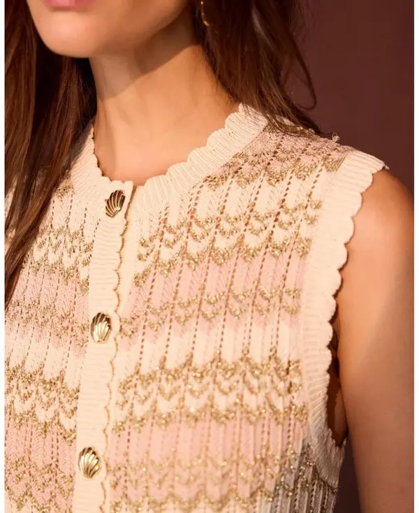 Mint Velvet Striped Knit Waistcoat With Scallop Trim