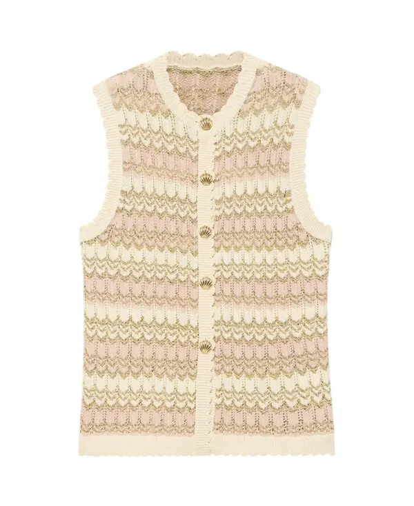 Mint Velvet Striped Knit Waistcoat With Scallop Trim