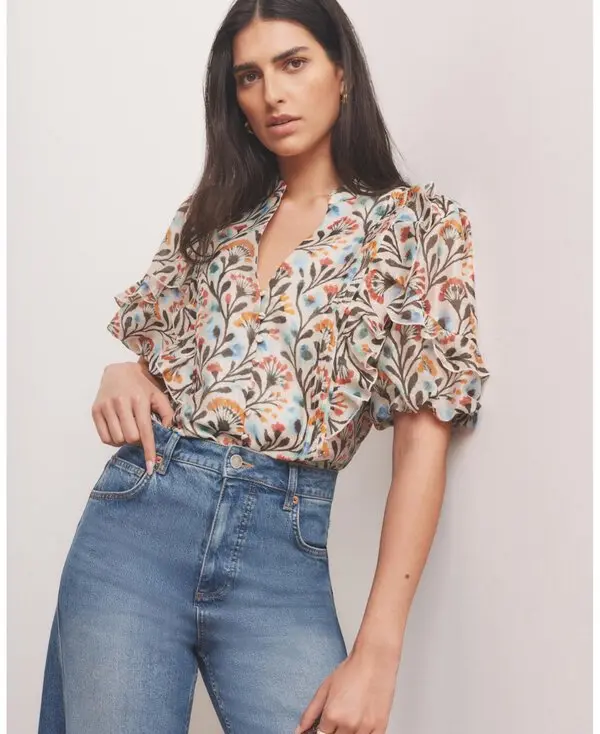 Mint Velvet Allover Floral Ruffle Blouse