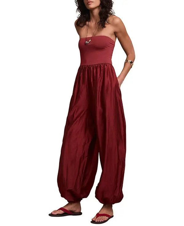 Mint Velvet Bandeau Balloon Jumpsuit - Burgundy