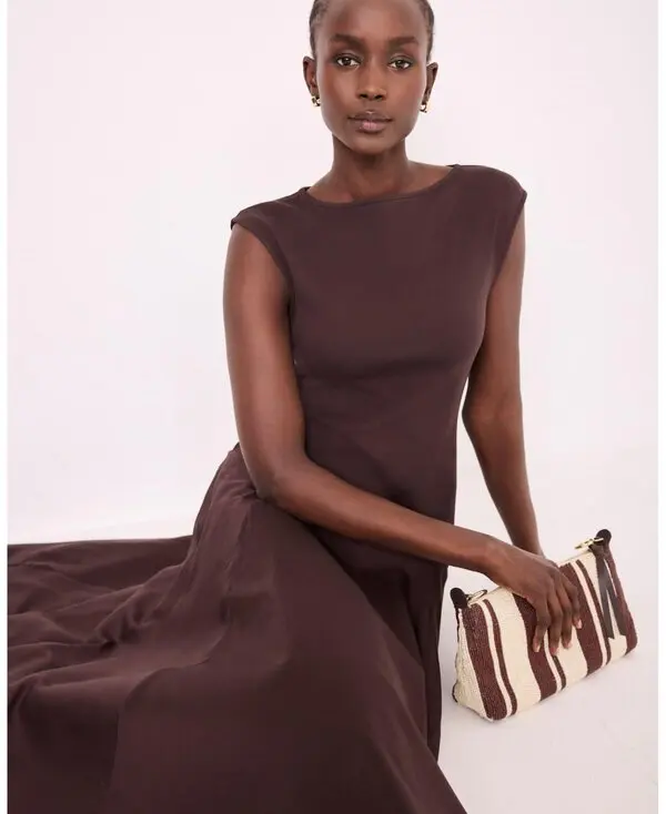 Mint Velvet Sleeveless Midi Dress With Slash Neckline And Godet Hem