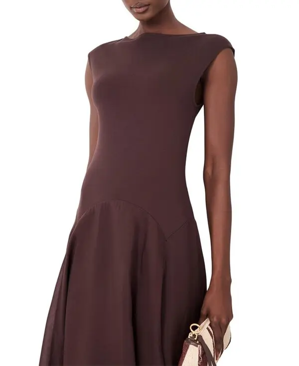 Mint Velvet Sleeveless Midi Dress With Slash Neckline And Godet Hem