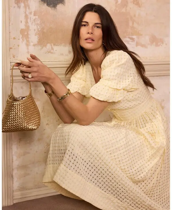 Mint Velvet Seersucker Checked Midi Dress - Yellow